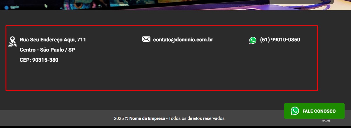 Como editar as informações do Rodapé do seu Website